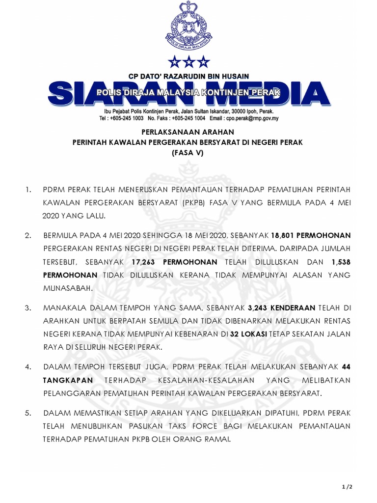 Siaran Media KP Perak Covid19 - 19-5-20 | PDF