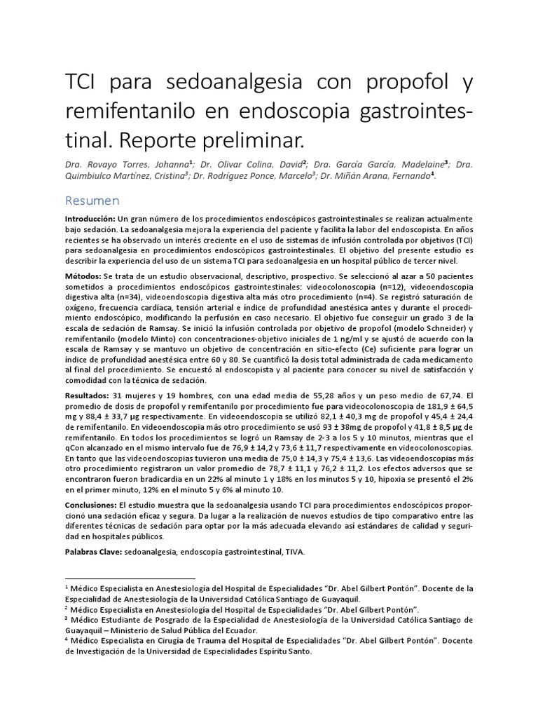 TCI para Sedoanalgesia Con Propofol y Remi-Fentanilo en Endoscopia ...