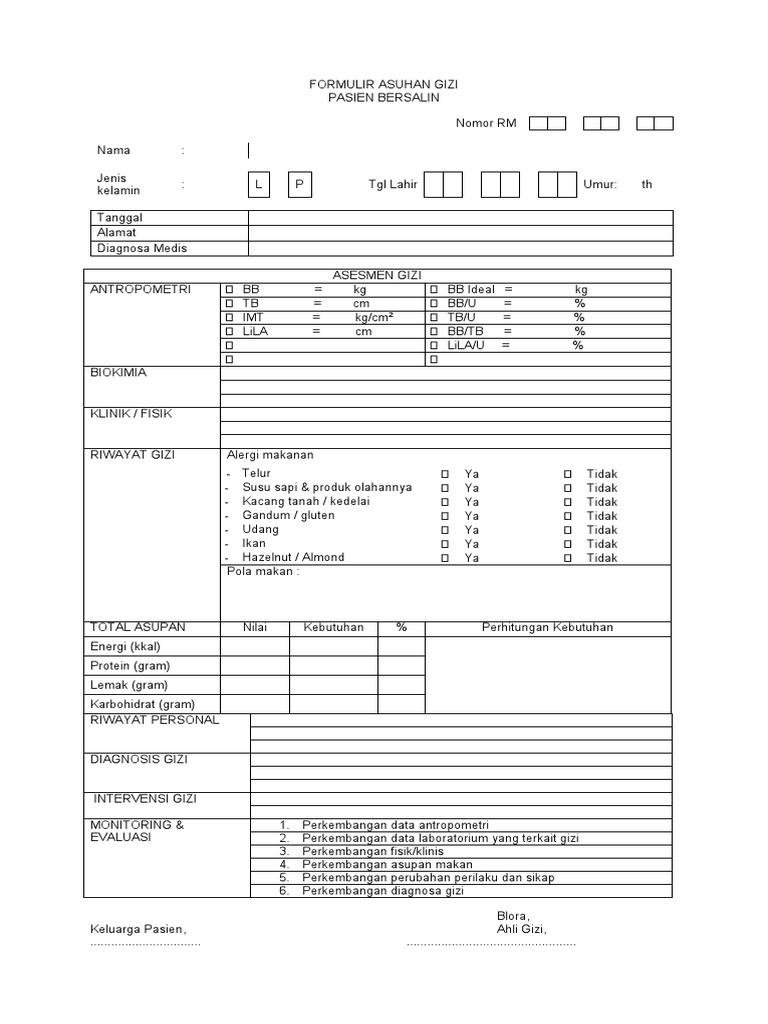 Formulir Asuhan Gizi | PDF