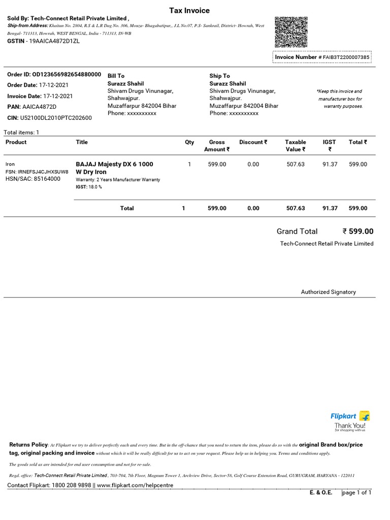 Flipkart Invoice | PDF | Payments | Government Finances