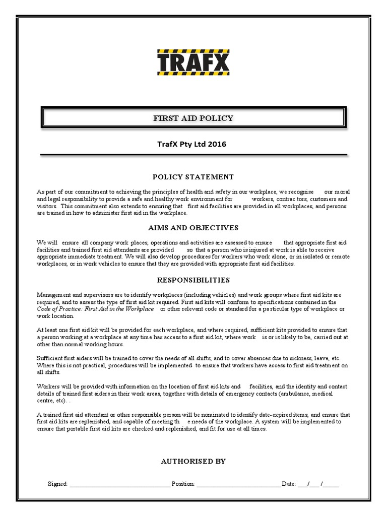 First Aid PolicyTX PDF | Download Free PDF | First Aid | Health Care