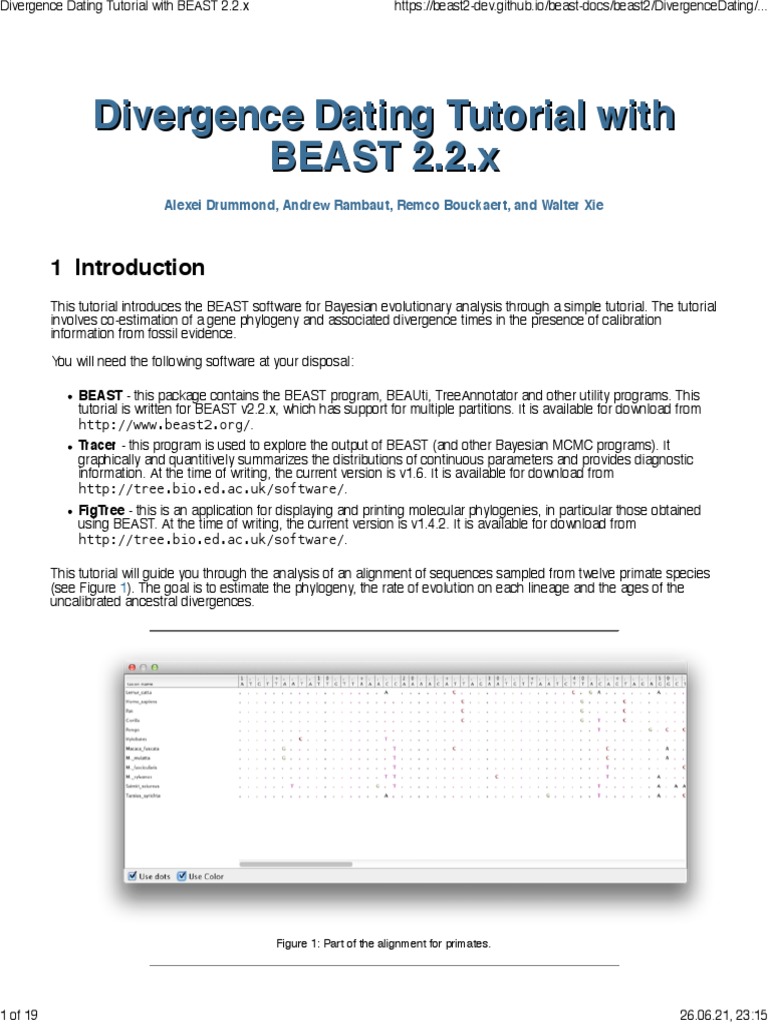 BEAST 2.2.x Divergence Dating Guide | PDF | Sequence Alignment | Filename