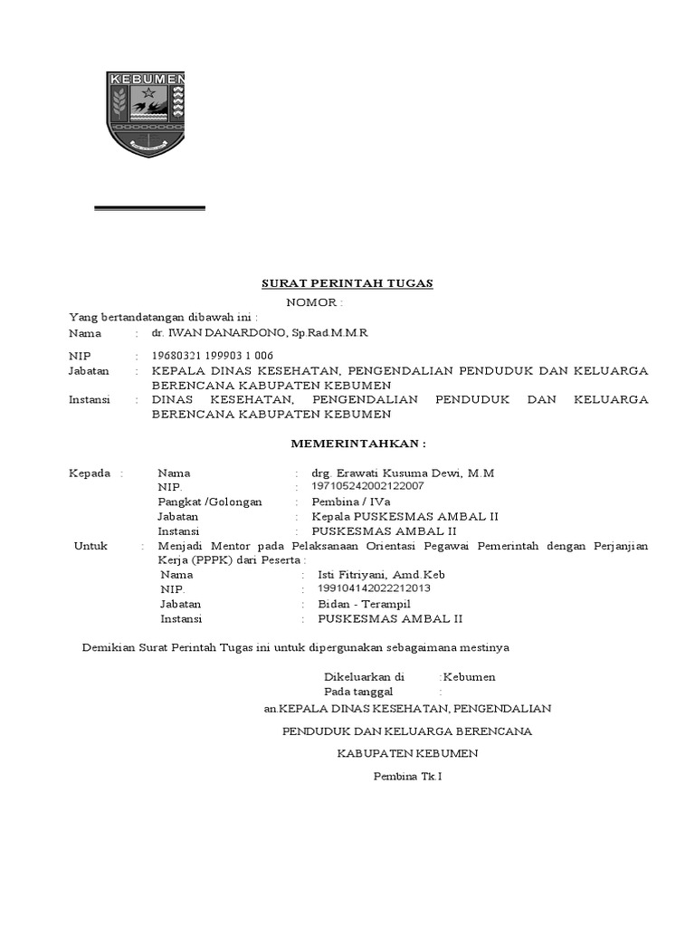 Surat Tugas Mentor PPPK Kebumen | PDF