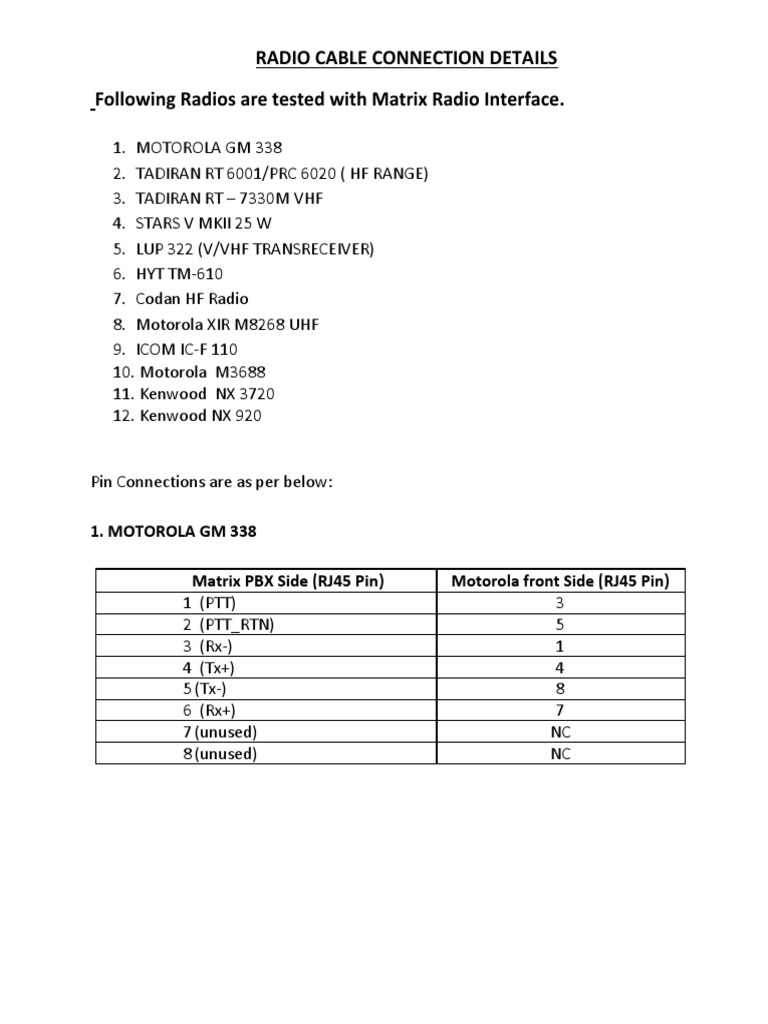 Matrix Genx RADIO CABLE CONNECTION Updated | PDF | Manufactured Goods ...