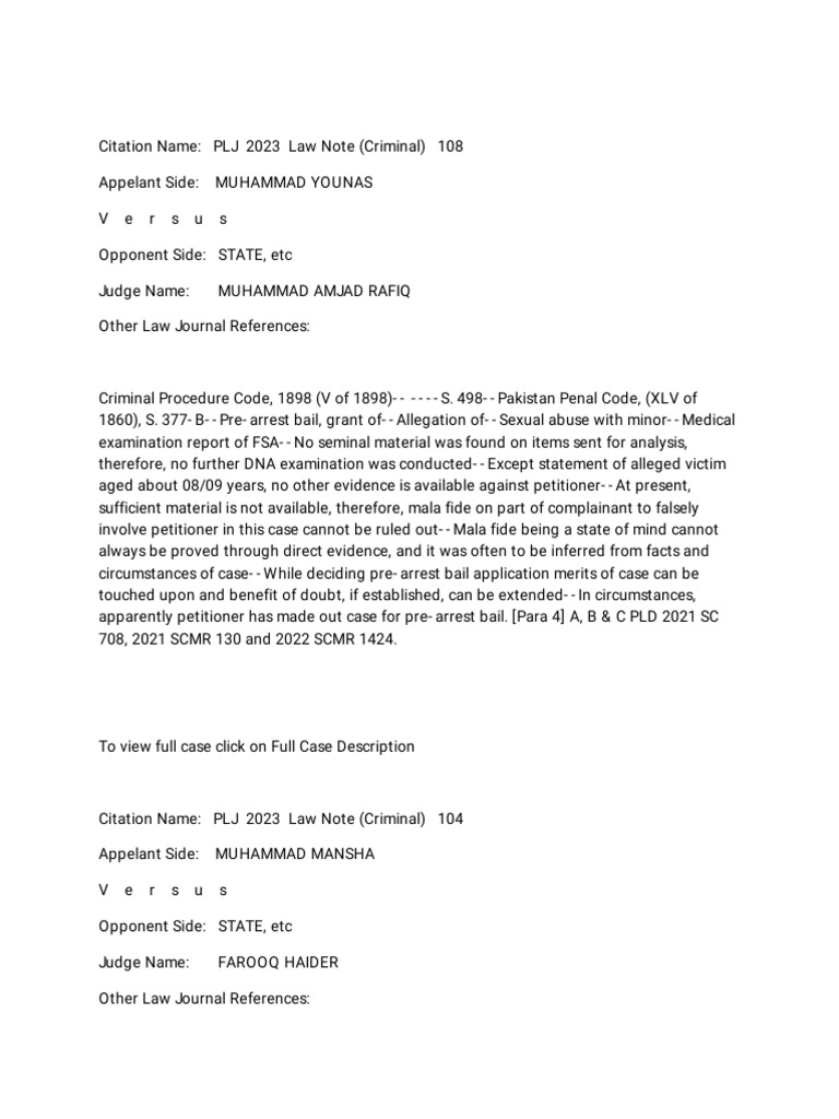 PLJ Pre Arrest Bail Judgments @123aamir | PDF