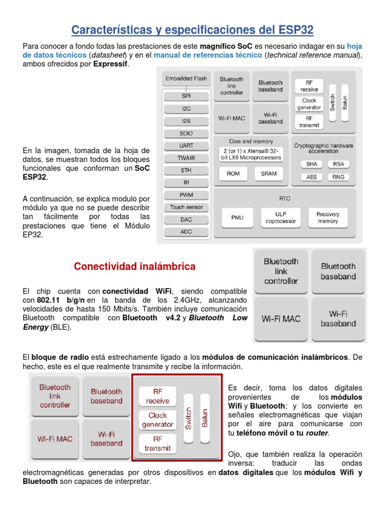 Características y Especificaciones Del ESP32 | PDF | Bluetooth | Microcontrolador