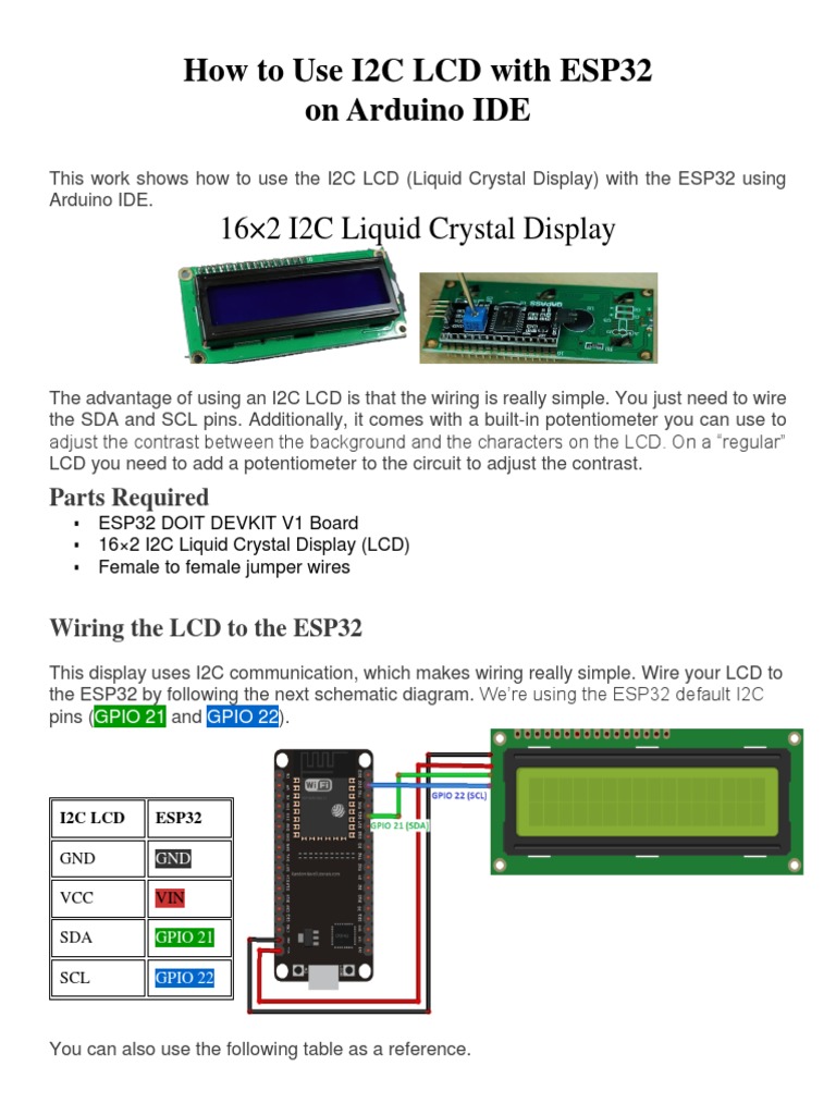 I2C LCD With ESP32 | PDF | Cursor (User Interface) | Liquid Crystal Display