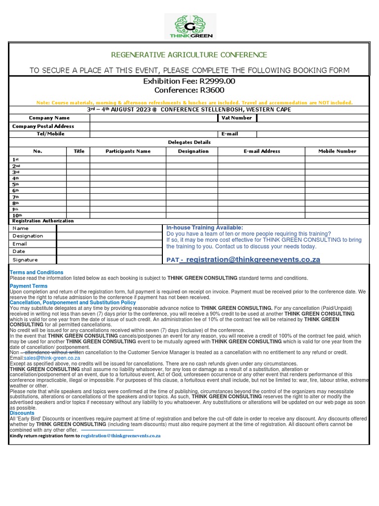 Regenerative Agriculture Conference - Booking Form - Pat | PDF ...