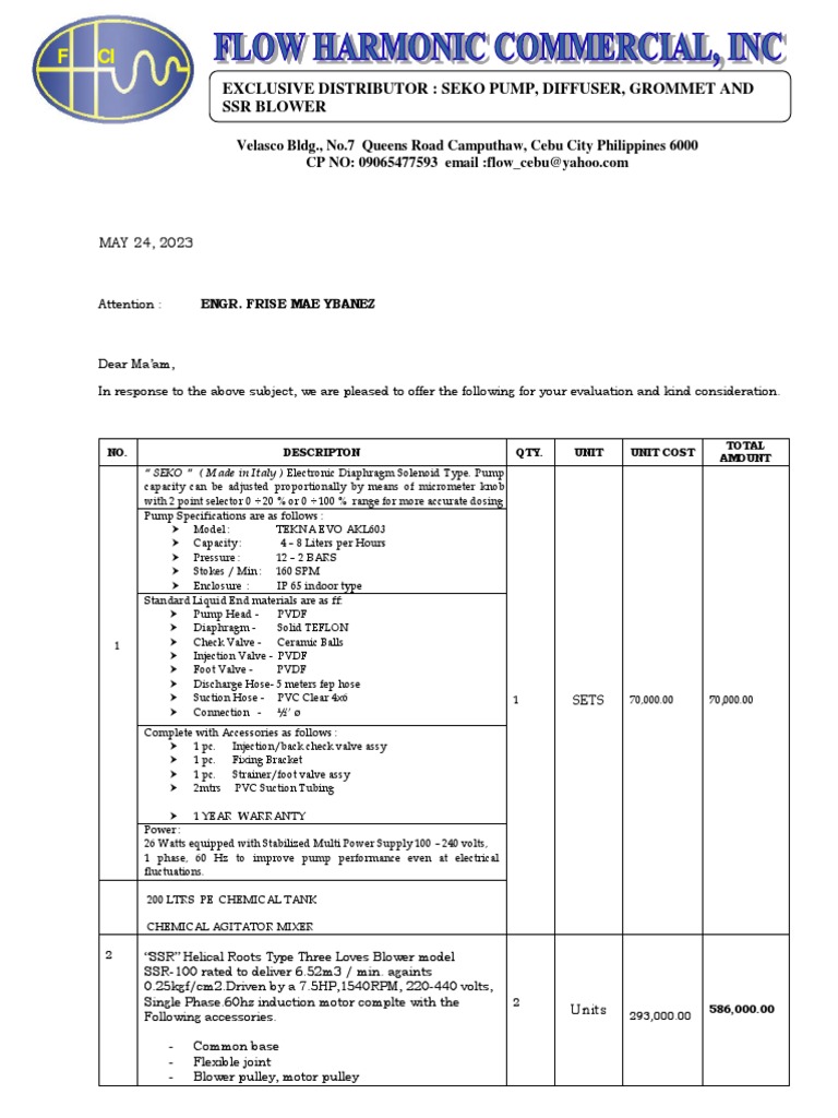 QUOTATION STP Pump | PDF | Pump | Valve