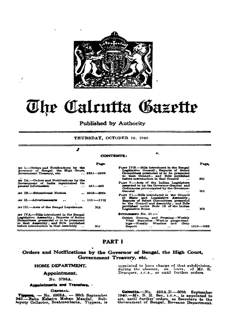 Bengal Motor Vehicle Rules 1940 the-Calcutta-Gazette-1940 | PDF