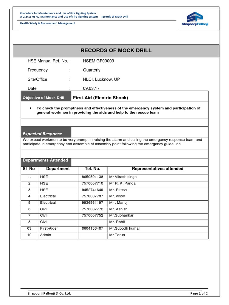 Records of Mock Drill | PDF | Civil Defense | Emergency Management