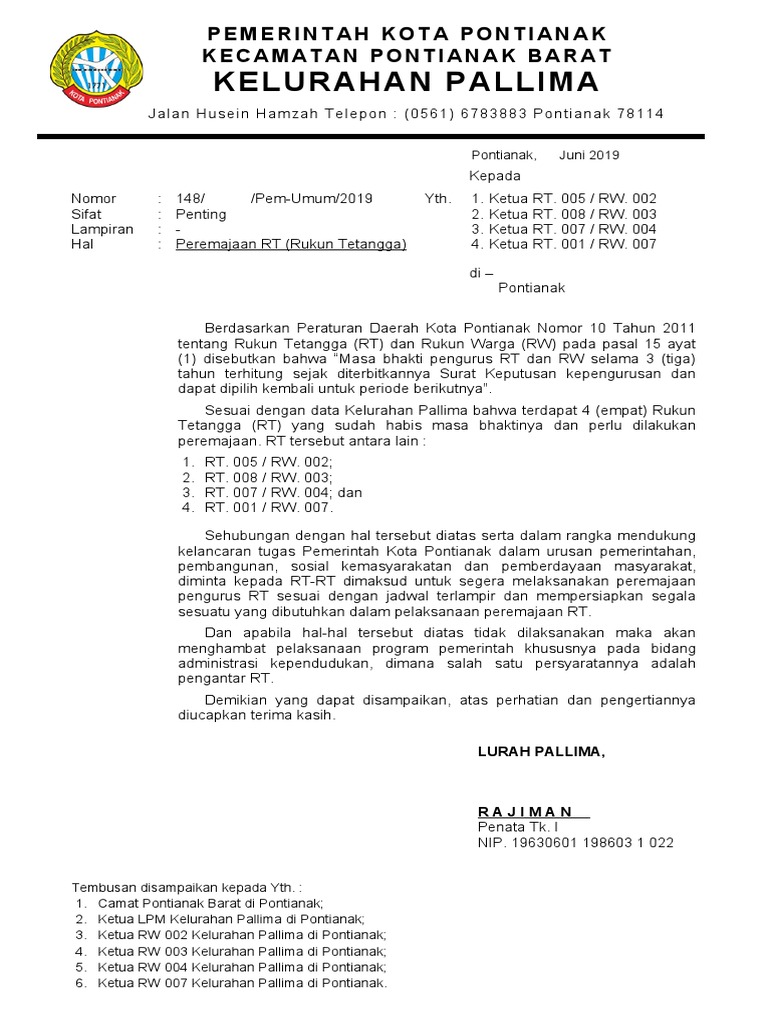 Surat Pemberitahuan Peremajaan RT | PDF
