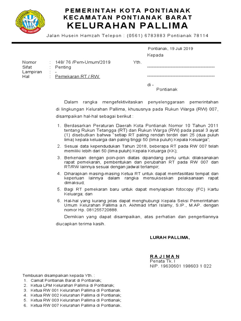 Surat Pemberitahuan Pemekaran RT | PDF
