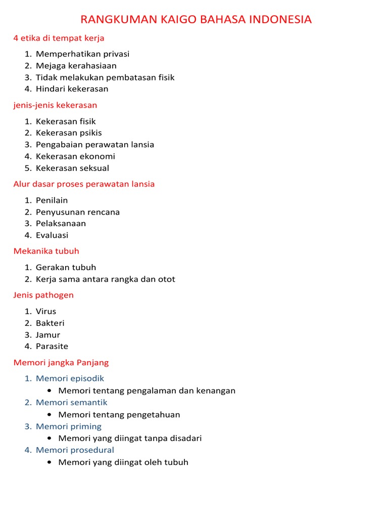 Rangkuman Kaigo Bahasa Indonesia | PDF