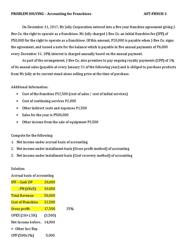 Franchise Sample Problem | Download Free PDF | Franchising | Gross Income