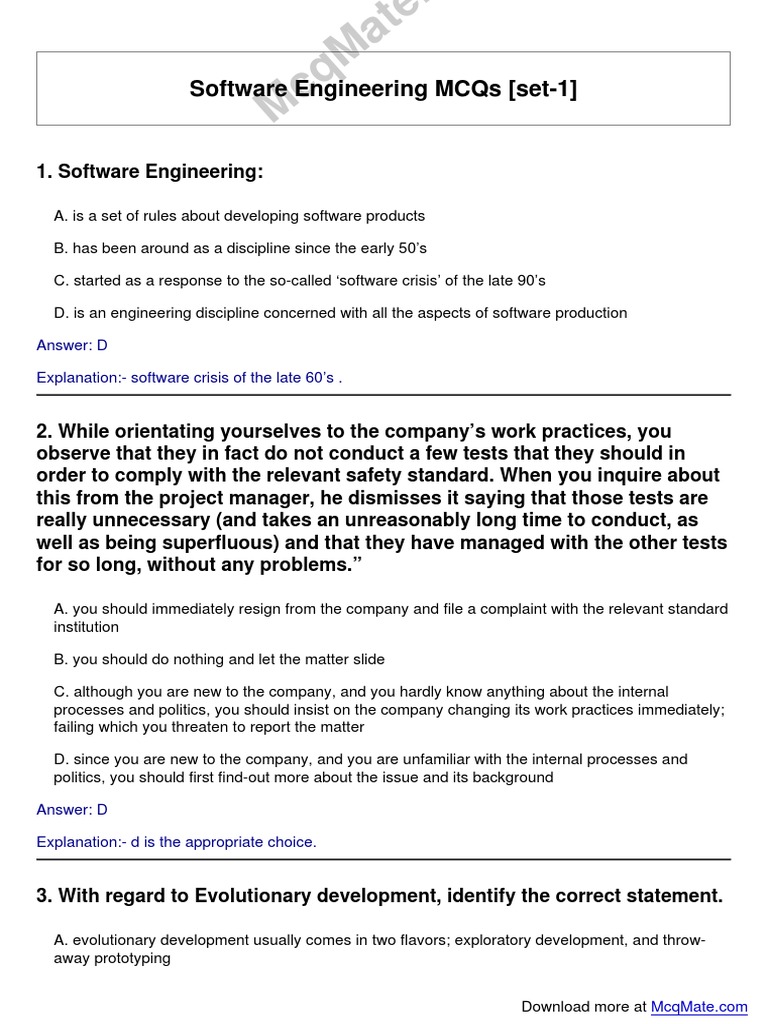 Software Engineering MCQs | PDF | Inheritance (Object Oriented Programming) | Class (Computer ...