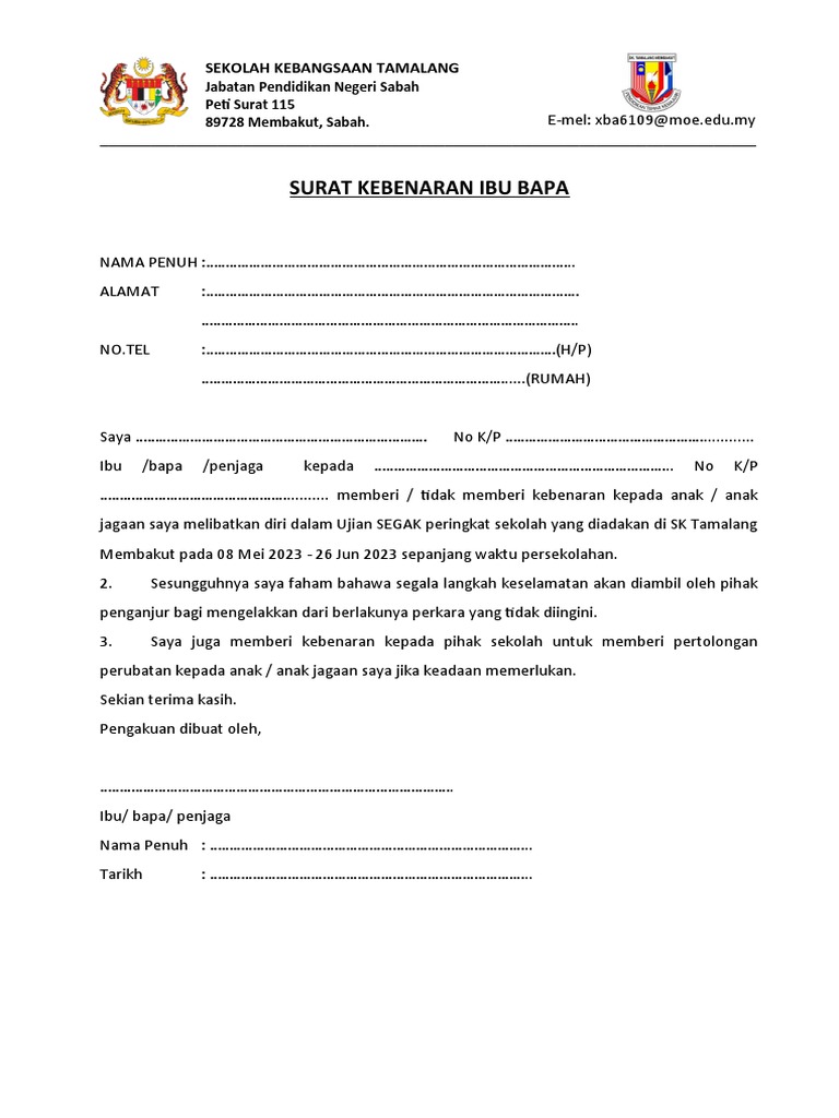 Borang Kebenaran SEGAK | PDF