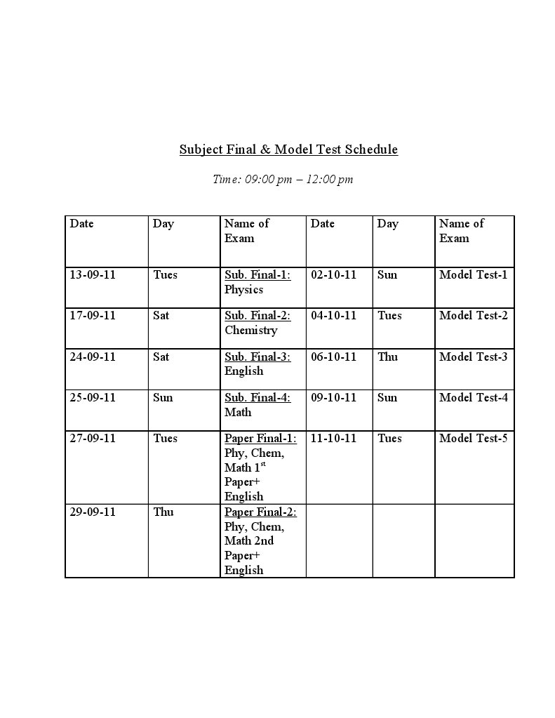 Exam and Model Test Schedule 2011 | PDF | Language Arts & Discipline ...