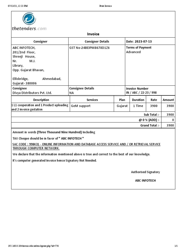 Divya Distributors Pvt. Ltd. Invoice | PDF