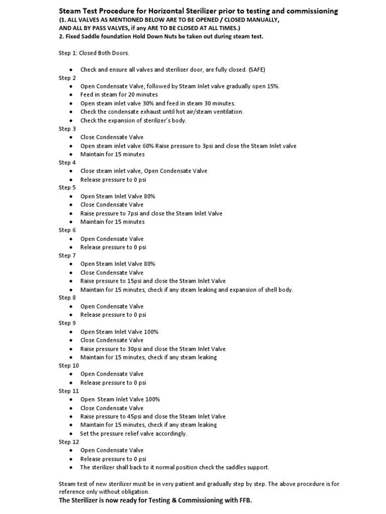 Steam Test Procedure | PDF