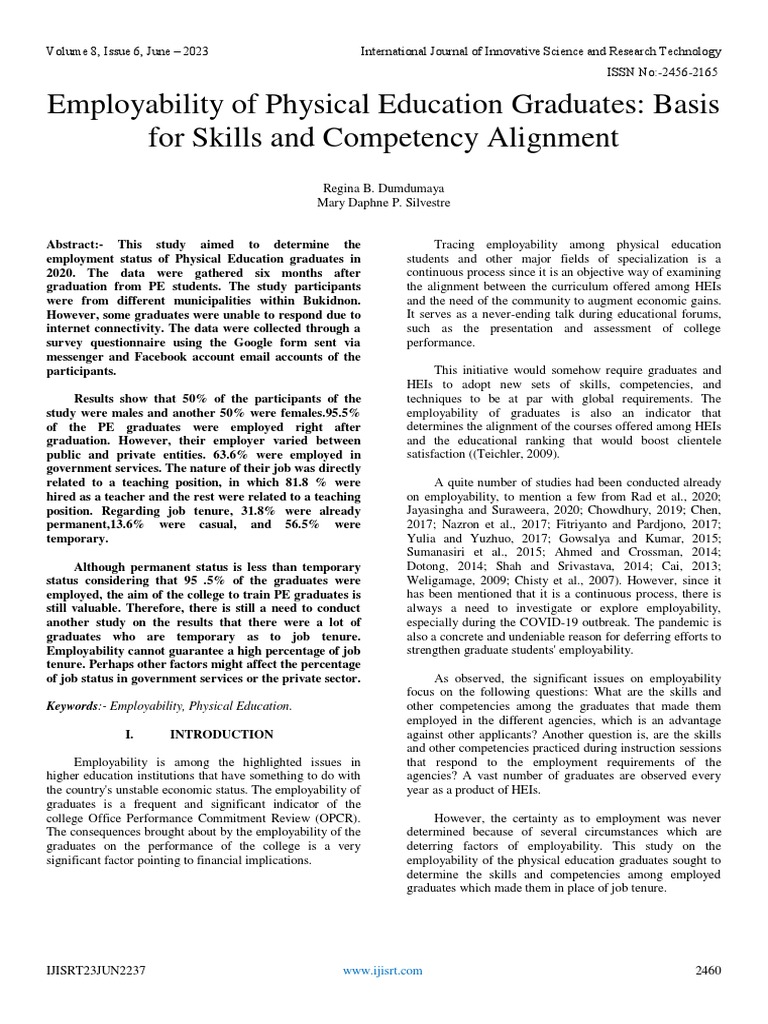 Employability of Physical Education Graduates: Basis For Skills and ...