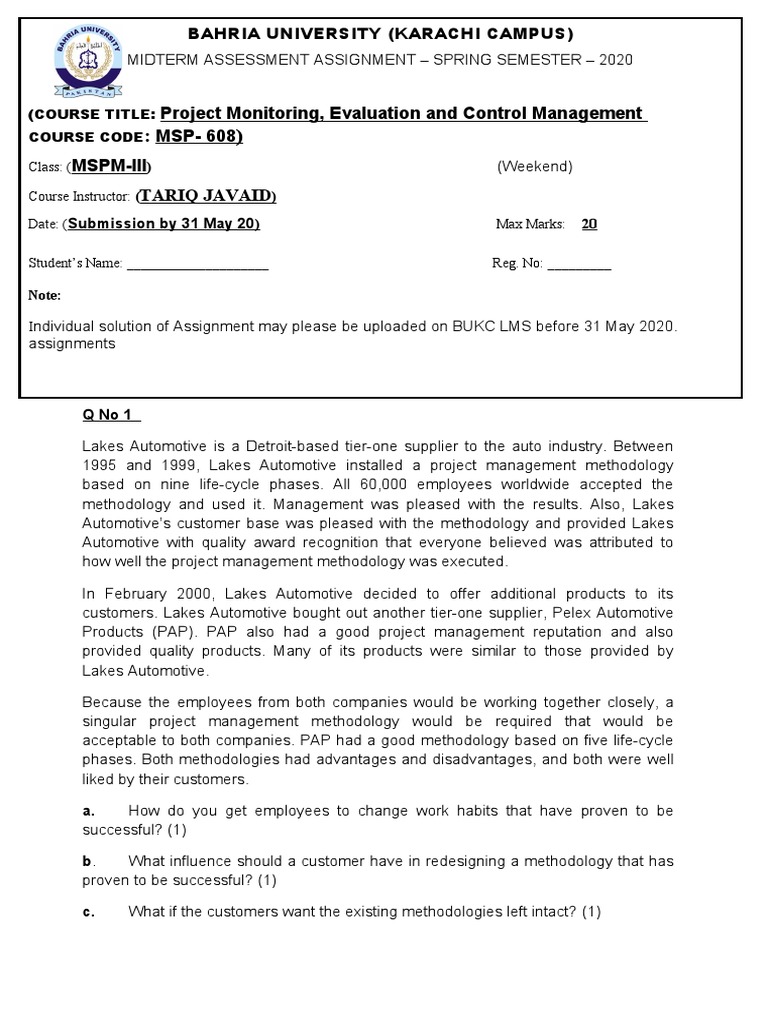 PME CM Midterm Assessment Assignment Spring 20 14052020 083835am | PDF ...