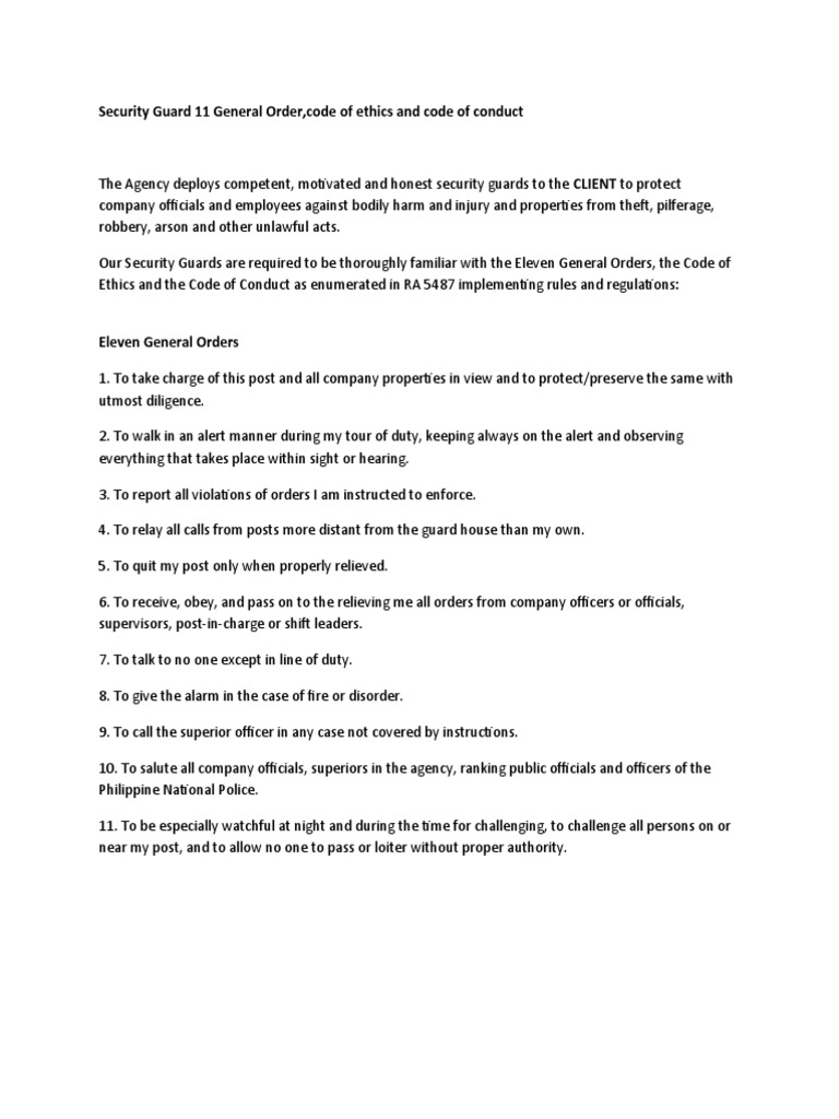 Security Guard 11 General Order | PDF | Security Guard | Police Security Guard 11 General Order | PDF | Security Guard | Police