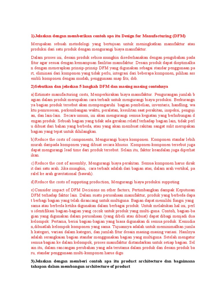 1) Jelaskan Dengan Memberikan Contoh Apa Itu Design For Manufacturing (DFM) | PDF