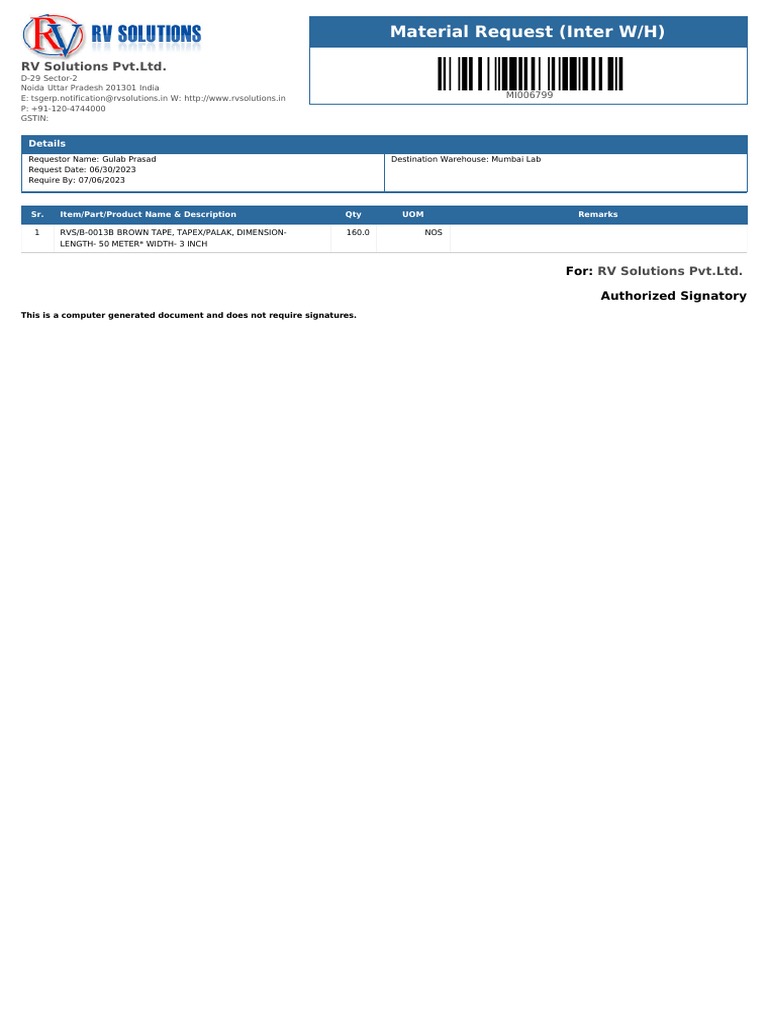 Material Request Report - Akhilesh | PDF