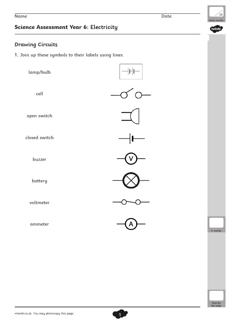 Year 6 Electricity Assessment Guide | PDF | Voltage | Switch
