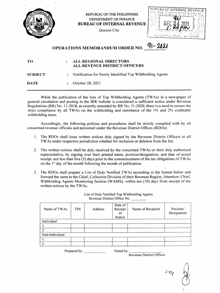 Notification of Top Withholding Agents 2021 | PDF | Public Finance ...
