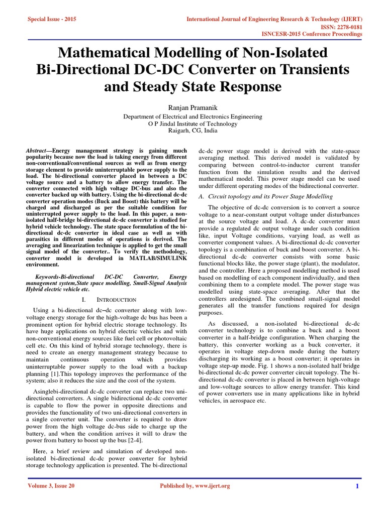 Mathematical Modelling of Non Isolated Bi Directional DC DC Converter On Transients and Steady ...