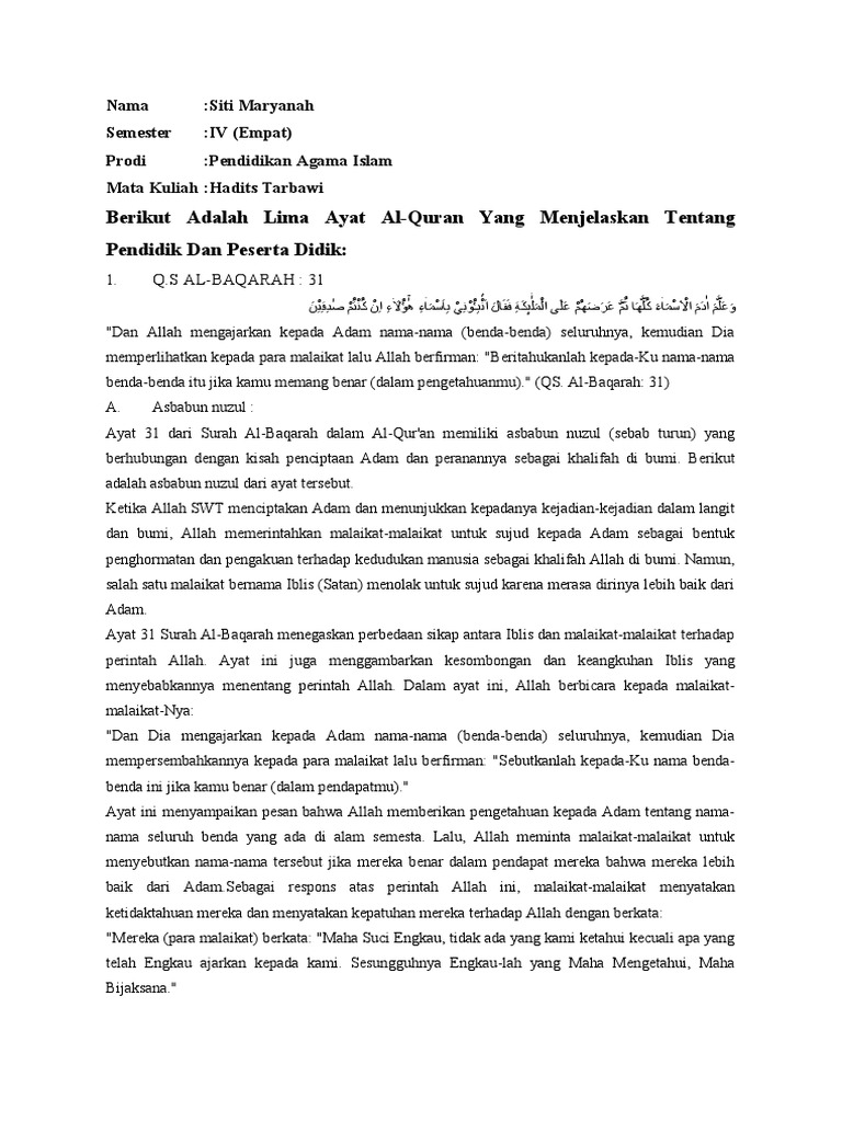 Tugas Mandiri Hadist Tarbawi | PDF