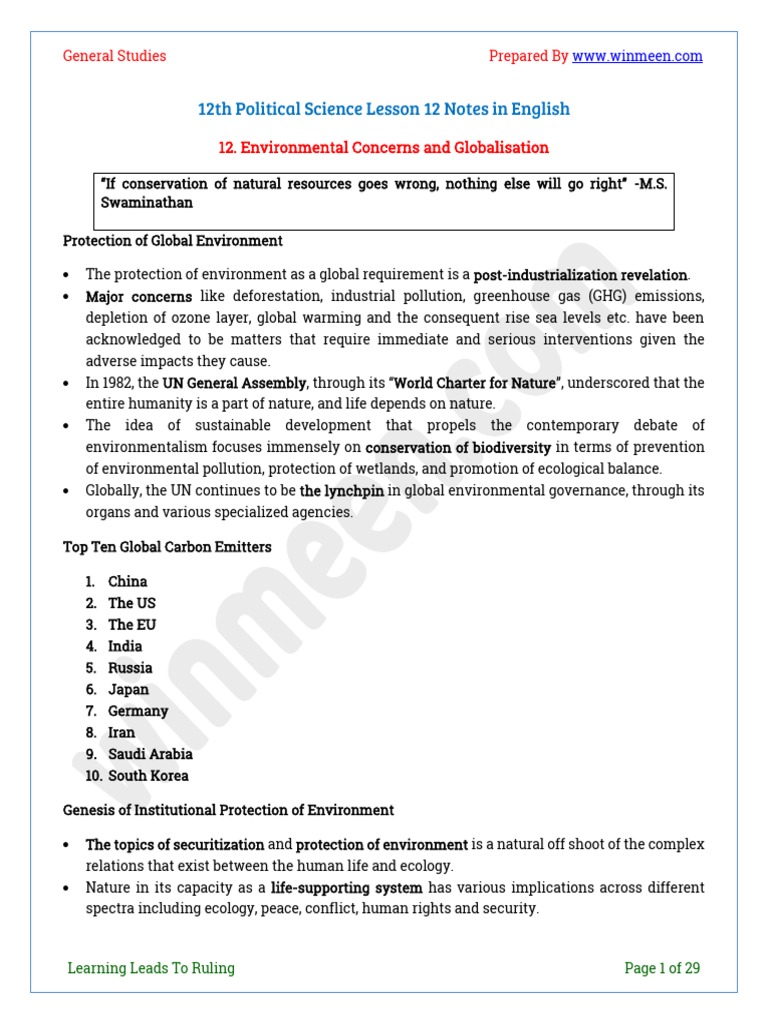 12th Political Science Lesson 12 Notes in English | PDF | Kyoto ...