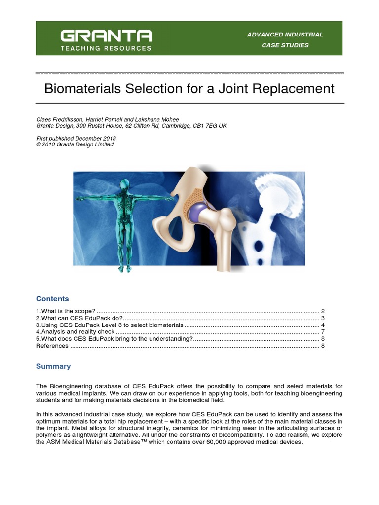 Case Study Biomaterials Selection For A Joint Replacement | PDF ...