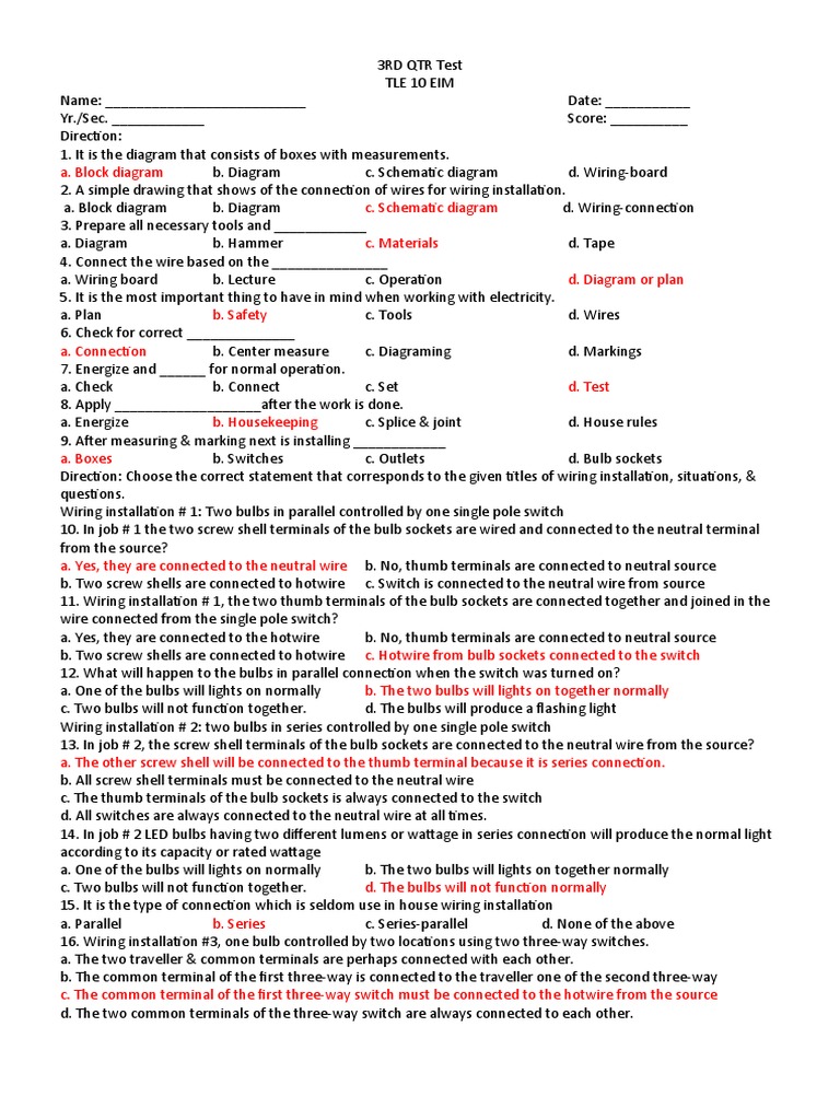 3RD QTR Test EIM 10 Aswer Key | PDF | Switch | Series And Parallel Circuits