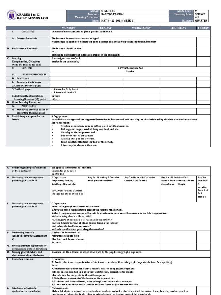 DLL - Science 5 - Q4 - W2 | PDF | Learning | Behavior Modification