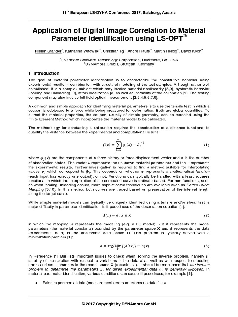 Application of Digital Image Correlation To Material Parameter ... Application of Digital Image Correlation To Material Parameter ...