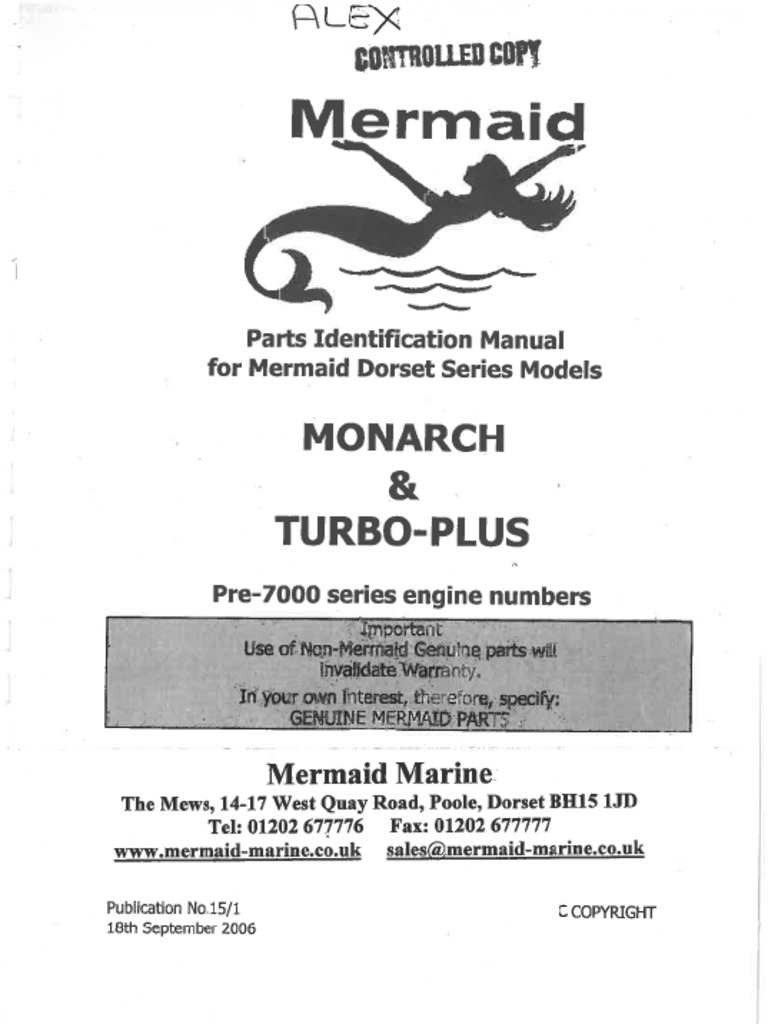 Mermaid Marine Parts Manual Monarch Turbo-Plus From January 1970 To ...