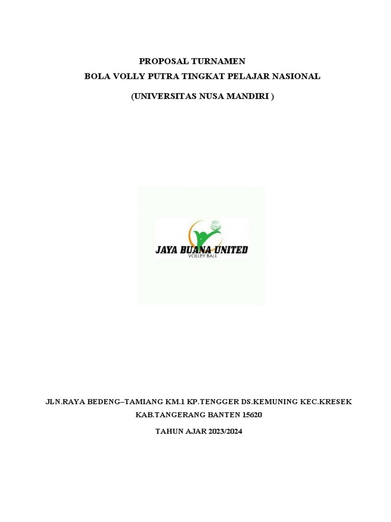 Proposal Turnamen Bola Voly Antar Pelajar Se Indonesia 2023 | PDF