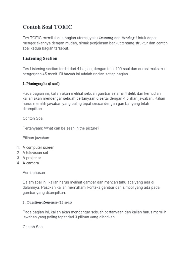 Contoh Soal TOEIC | PDF