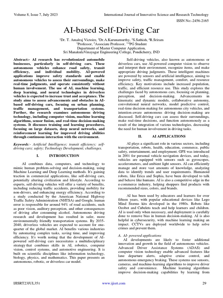 AI-based Self-Driving Car | PDF | Artificial Intelligence ...