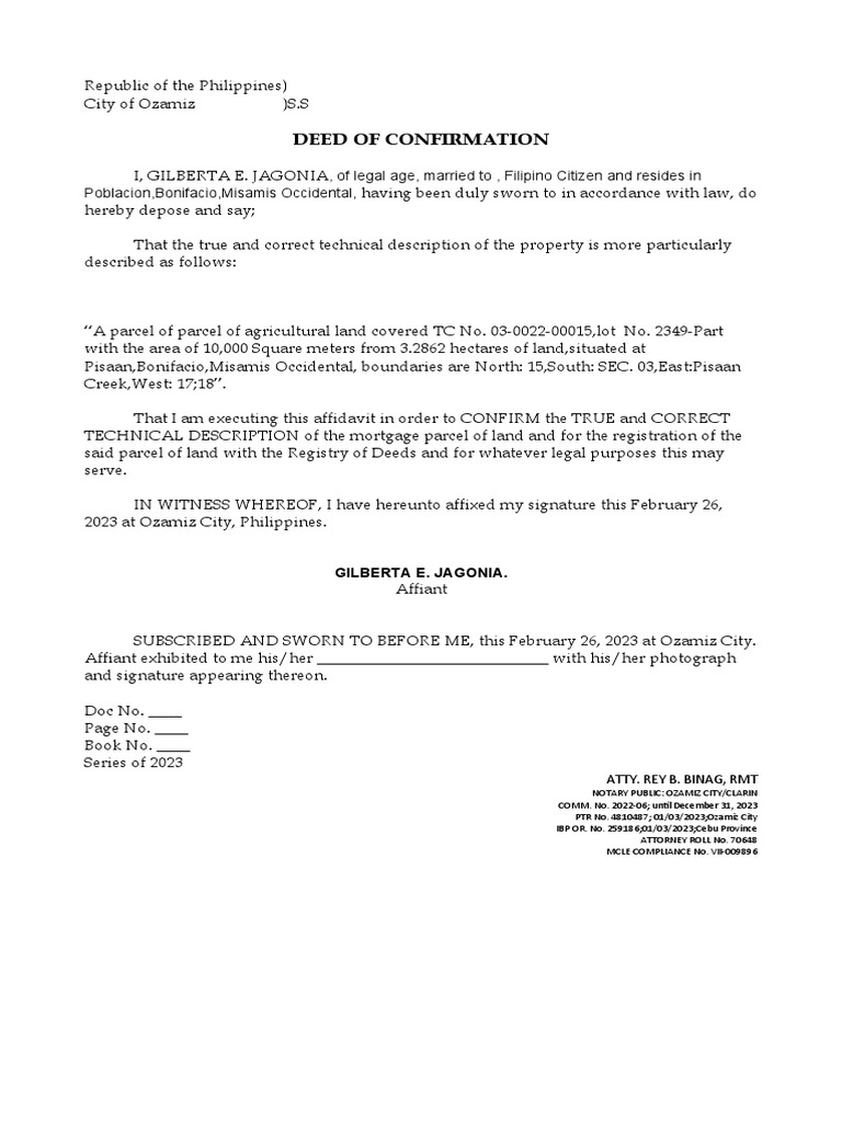 DEED OF CONFIRMATION - Jagonia | PDF