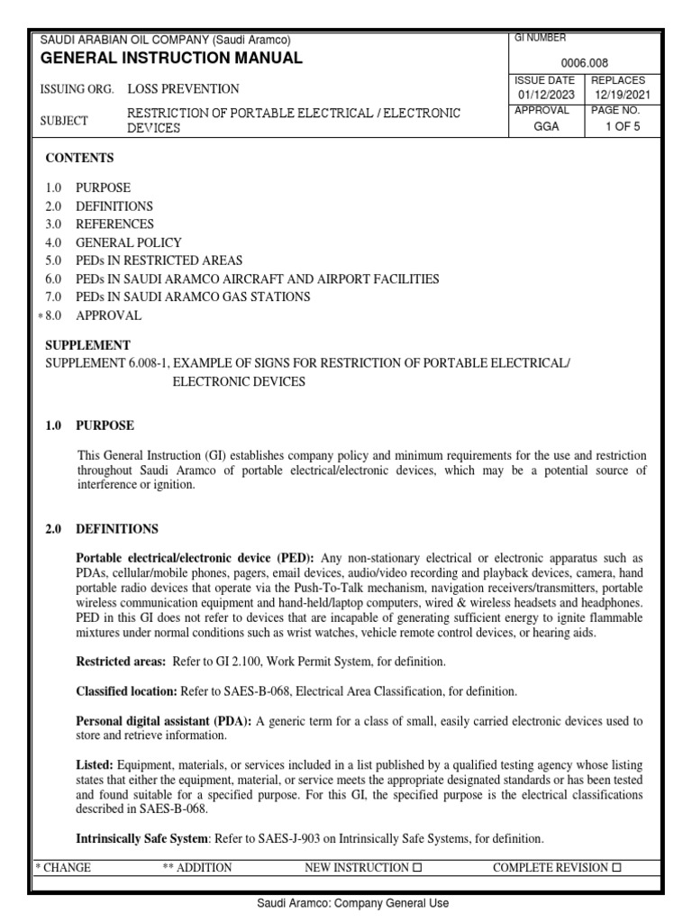 Gi 6.008 Restriction of Portable Electrical - Electronic | PDF ...