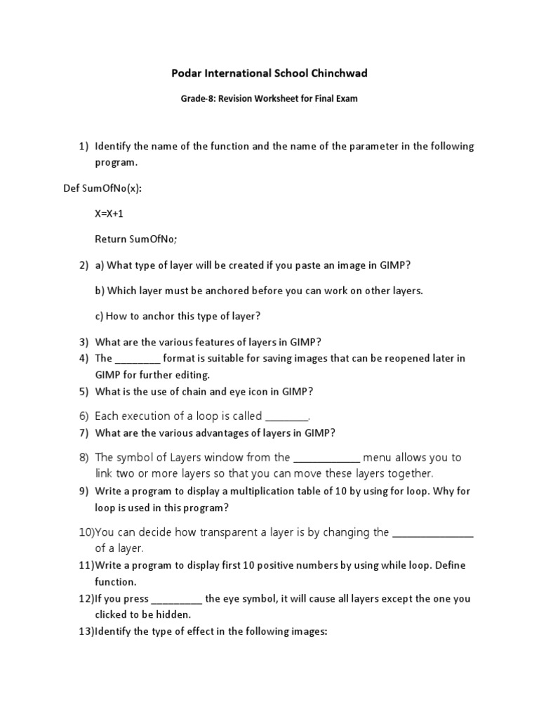 Grade 8 Exam Revision Worksheet | PDF | Parameter (Computer Programming) | Python (Programming ...