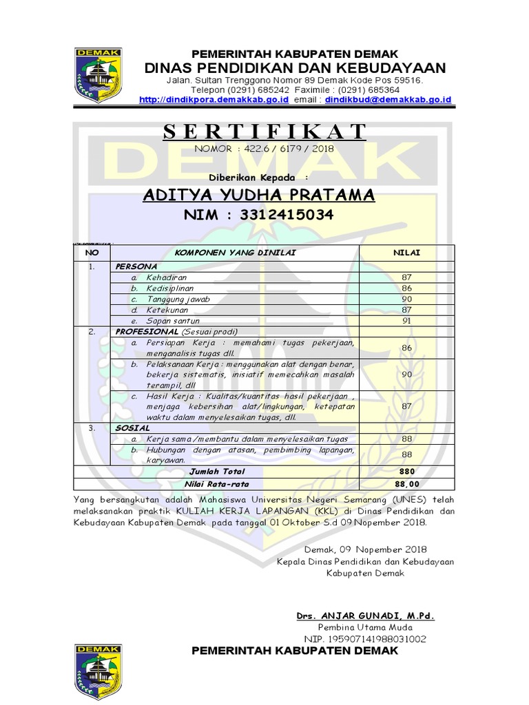 PIAGAM PKL UNES | PDF