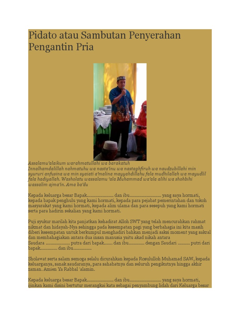 Pidato Atau Sambutan Penyerahan Pengantin Pria | PDF