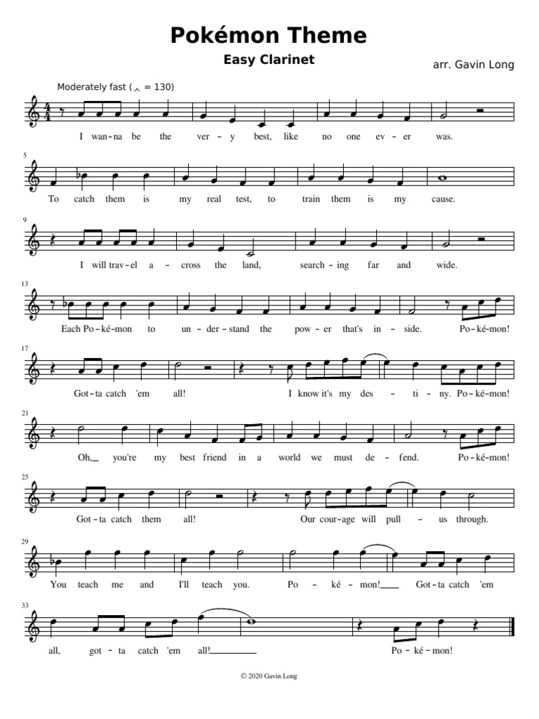 Easy Clarinet Arrangement: Pokémon Theme | PDF
