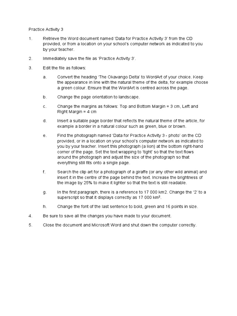 MS Word: Practice Activity 3 | PDF