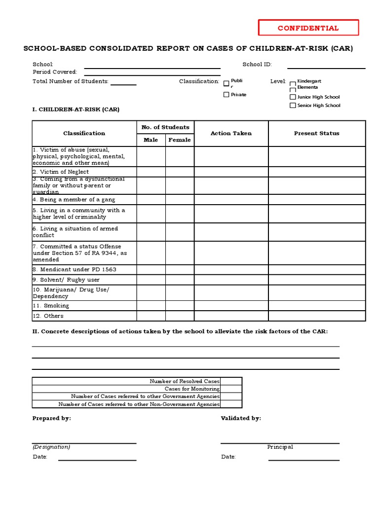 Enclosure No.9 - School-Based Consolidated Report On CHILDREN-AT-RISK | PDF